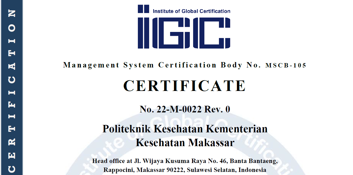 Poltekkes Kemenkes Makassar meraih sertifikat ISO 21001:2018 dari Institute Global Certification ...